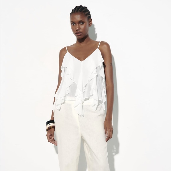 Zara | Tops | Zara White Ruffled Top Nwt | Poshmark